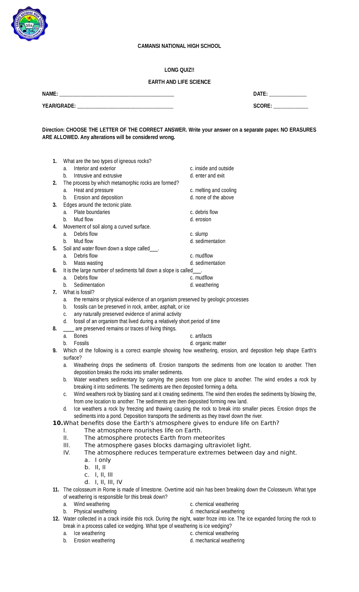 Earth and Life Science Lesson Plan (W6-G11) for Grade 11 Students - Studocu