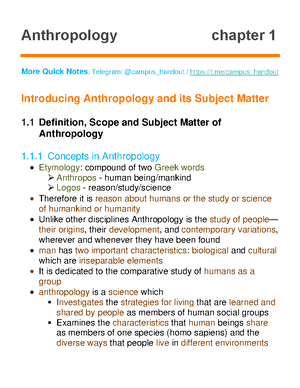 Anthropology Chapter 3 - Chapter contents:- 1. Human Beings & Being ...