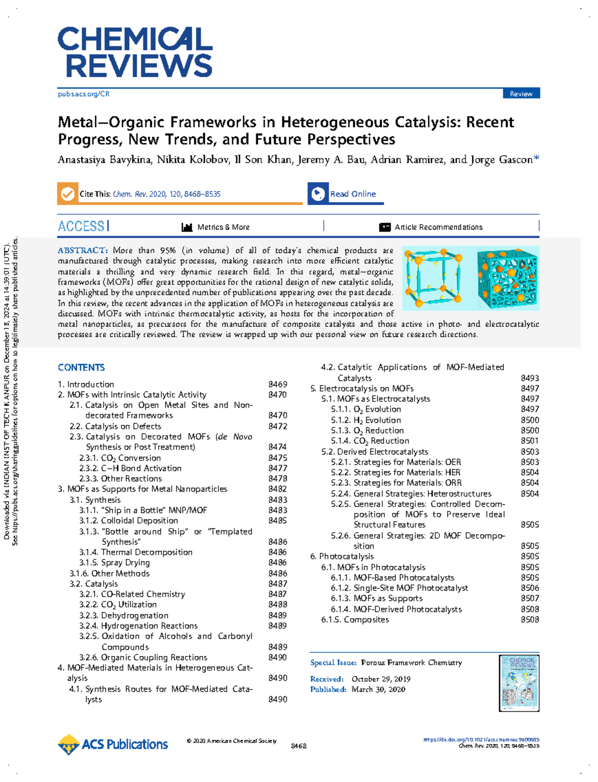 MOFs in Heterogeneous Cat. (Chem Rev 2020) - Metal−Organic Frameworks in Heterogeneous Catalysis ...