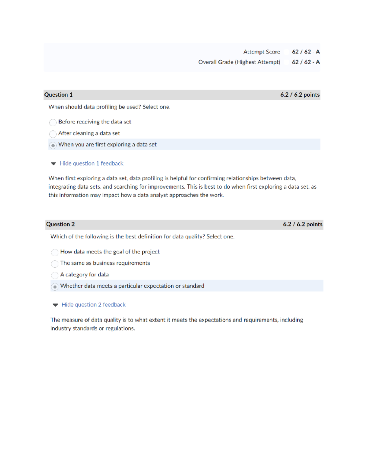 DAT 325 Quiz 2 - Data Quality Assessment and Profiling Techniques - Studocu