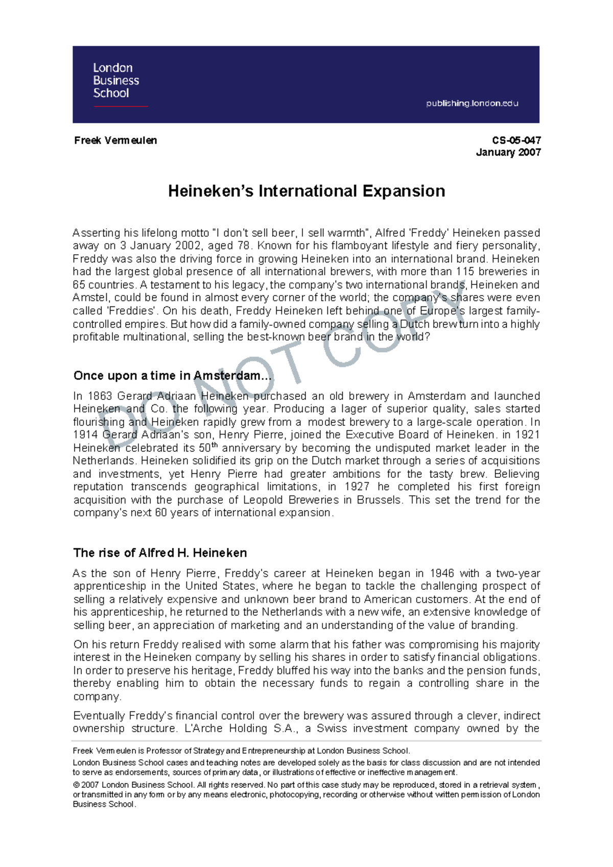 International Expansion of Heineken: A Case Study (LBS 2007) - Studocu