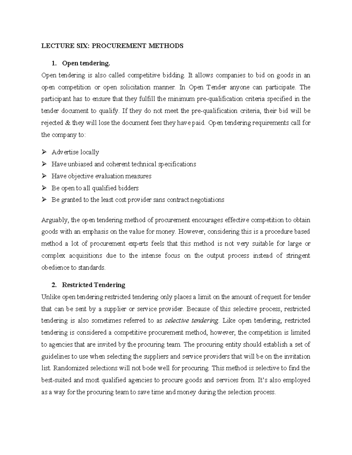 LECTURE SIX: PROCUREMENT METHODS - Open, Restricted, RFP & More - Studocu