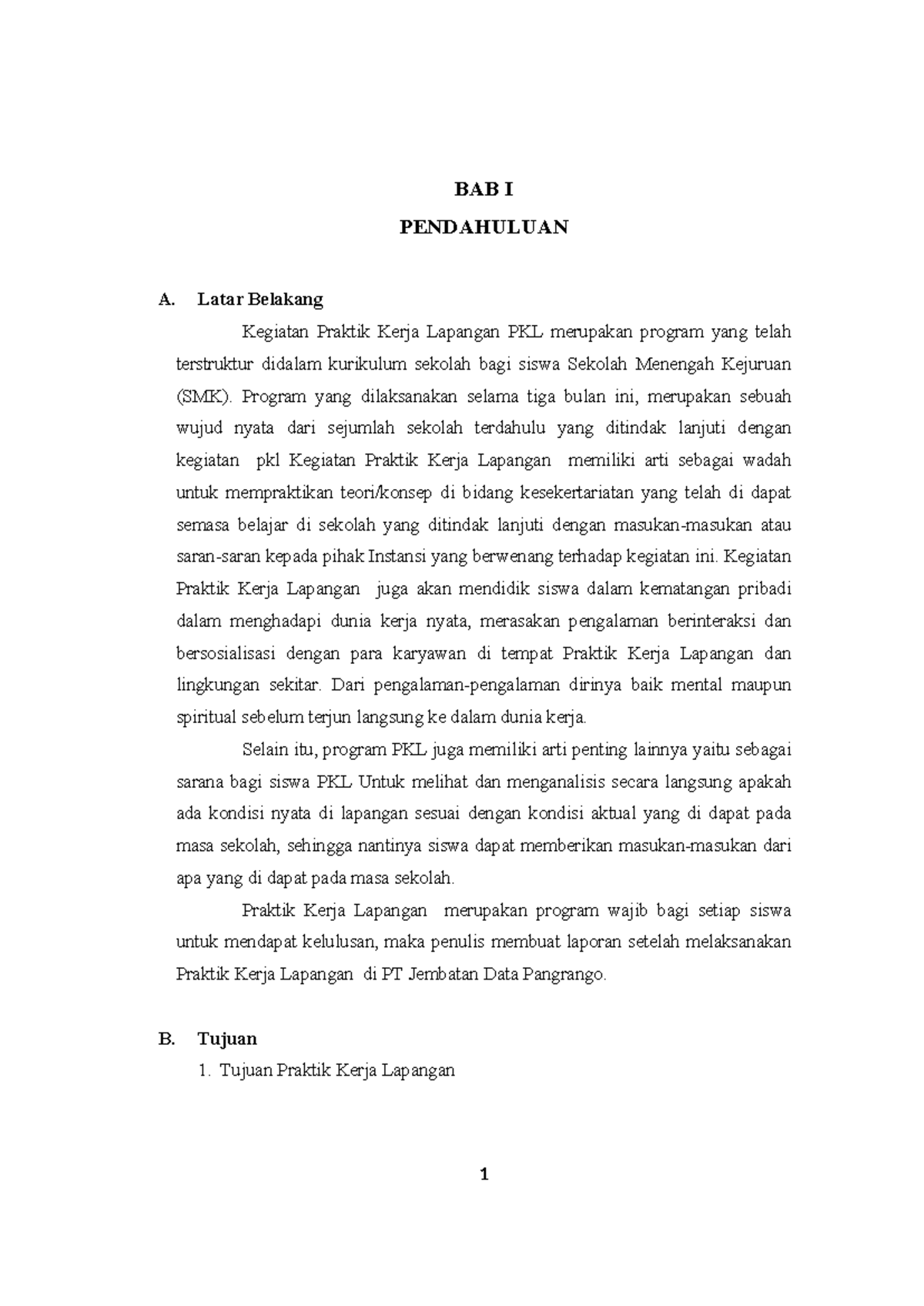 BAB I Pendahuluan - Laporan Praktik Kerja Lapangan (PKL) SMK - Studocu