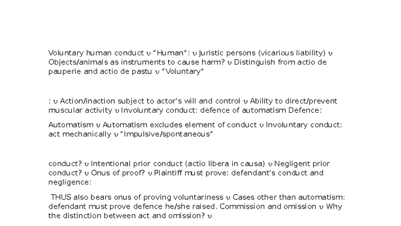 JUR 301: Voluntary Human Conduct & Vicarious Liability Analysis - Studocu