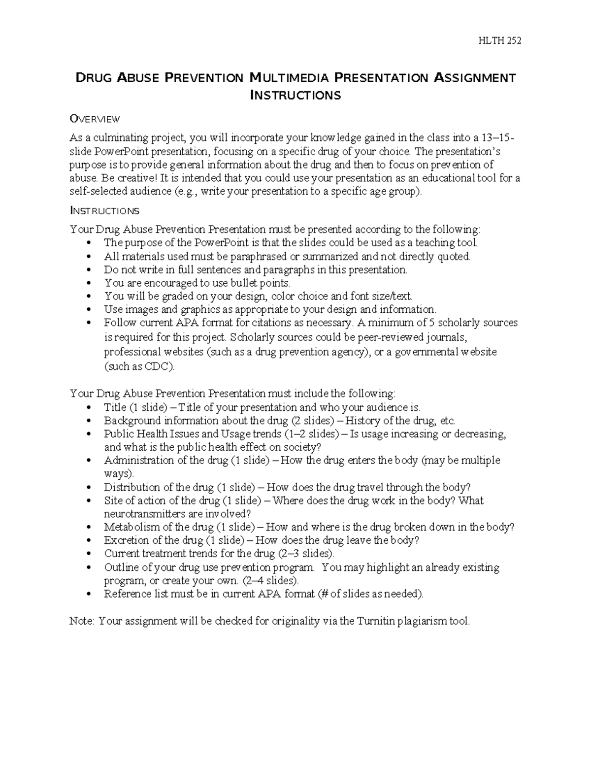 Drug Abuse Prevention Multimedia Presentation Assignment Instructions ...
