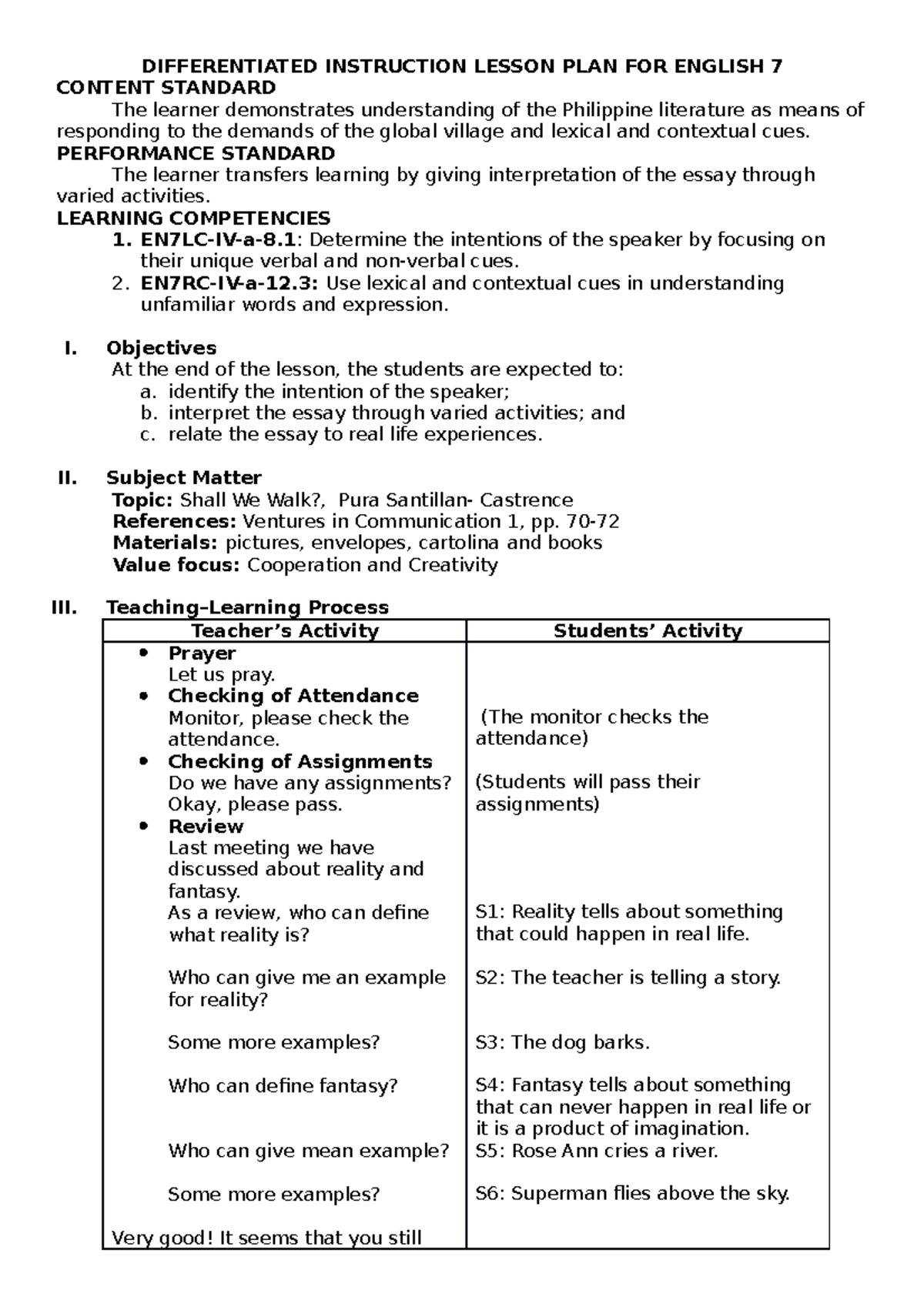 Differentiated Instruction Lesson PLAN F - DIFFERENTIATED INSTRUCTION ...