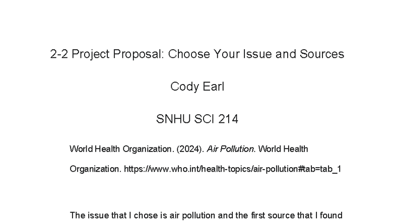 2-2 Project Proposal: Air Pollution Sources & Analysis - SNHU SCI 214 ...