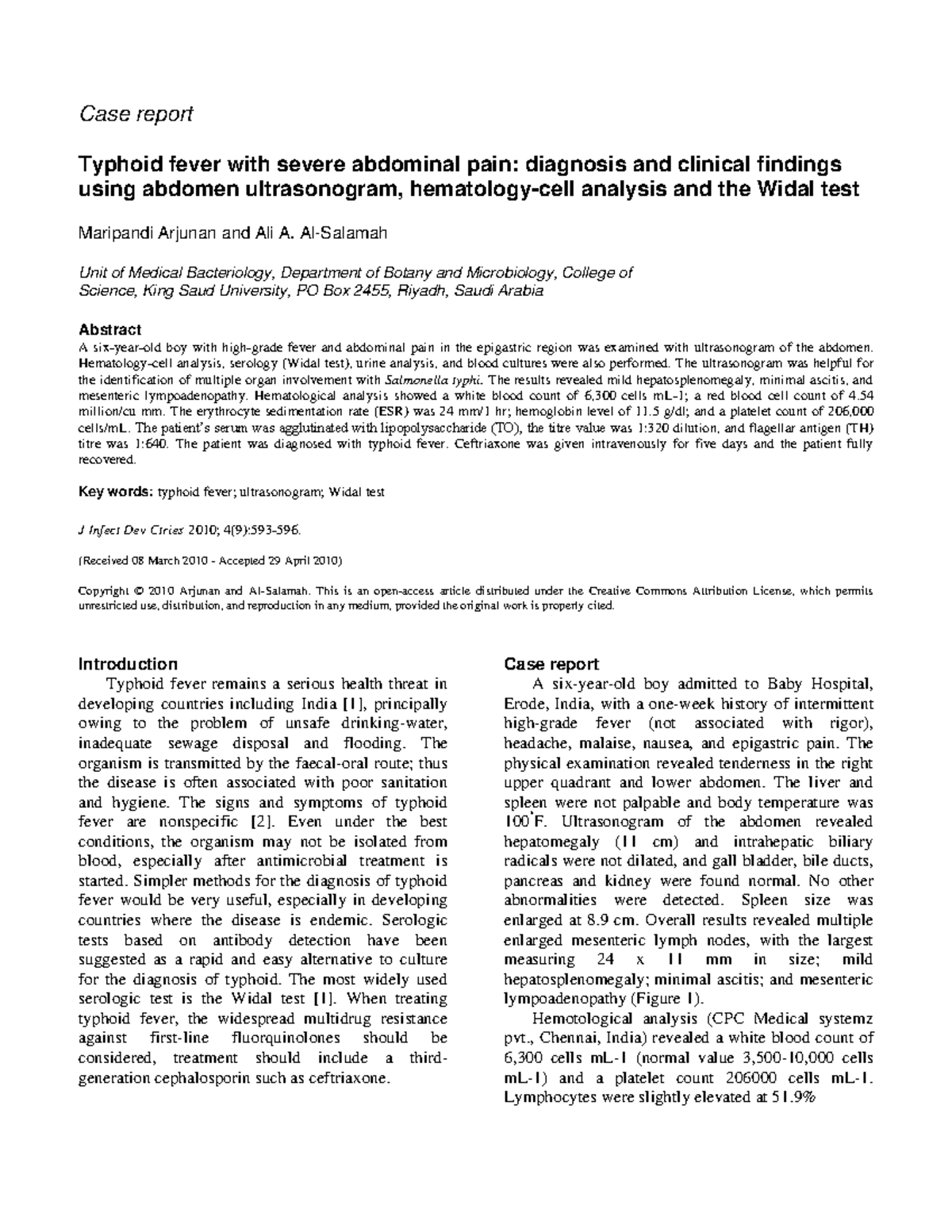 Case Study: Typhoid Fever Diagnosis via Ultrasound & Widal Test - Studocu