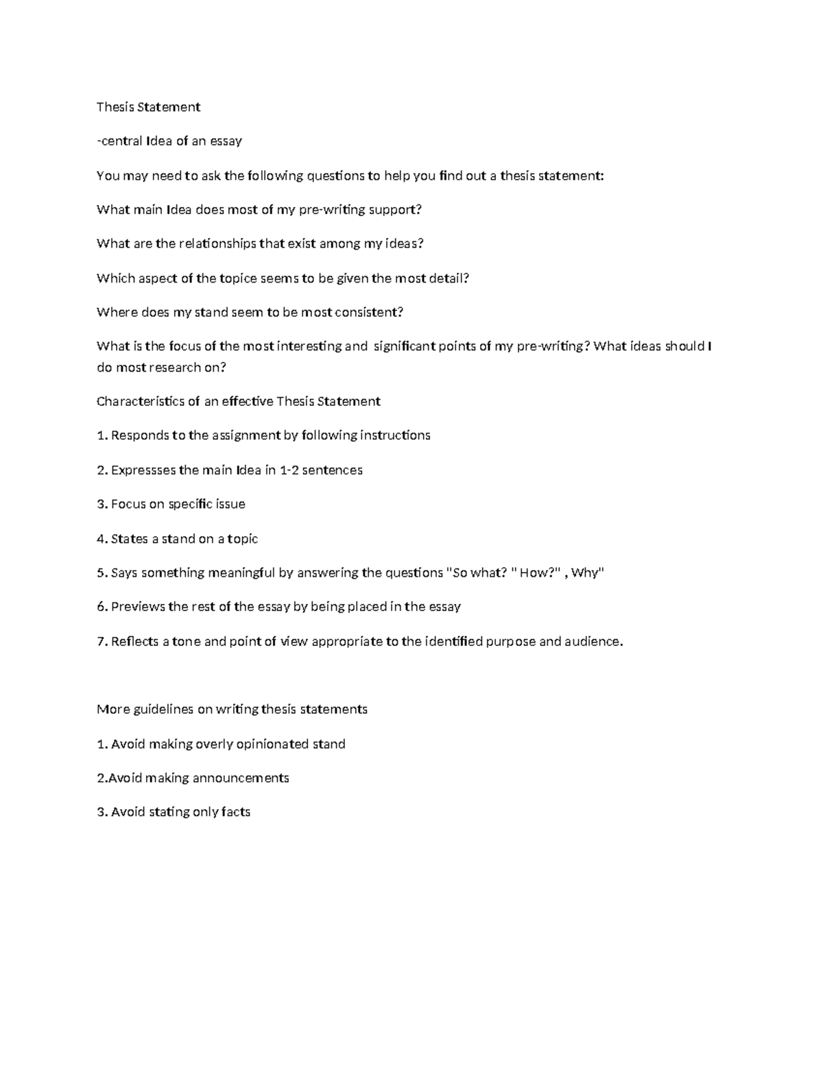 Thesis Statement rws WPS Office - Thesis Statement -central Idea of an ...