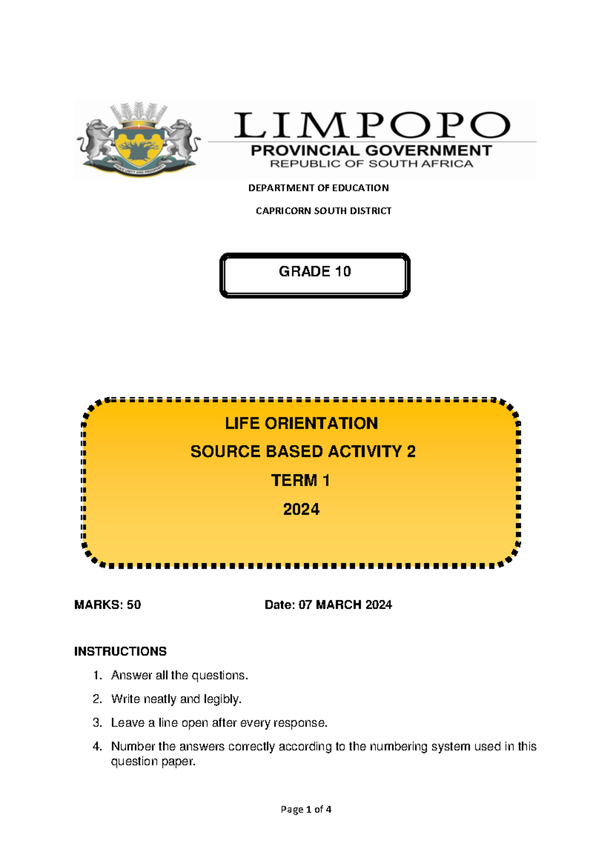Grade 10 LIFE Orientation TASK 2 YEAR 2024-1 (1) 023720 - DEPARTMENT OF ...