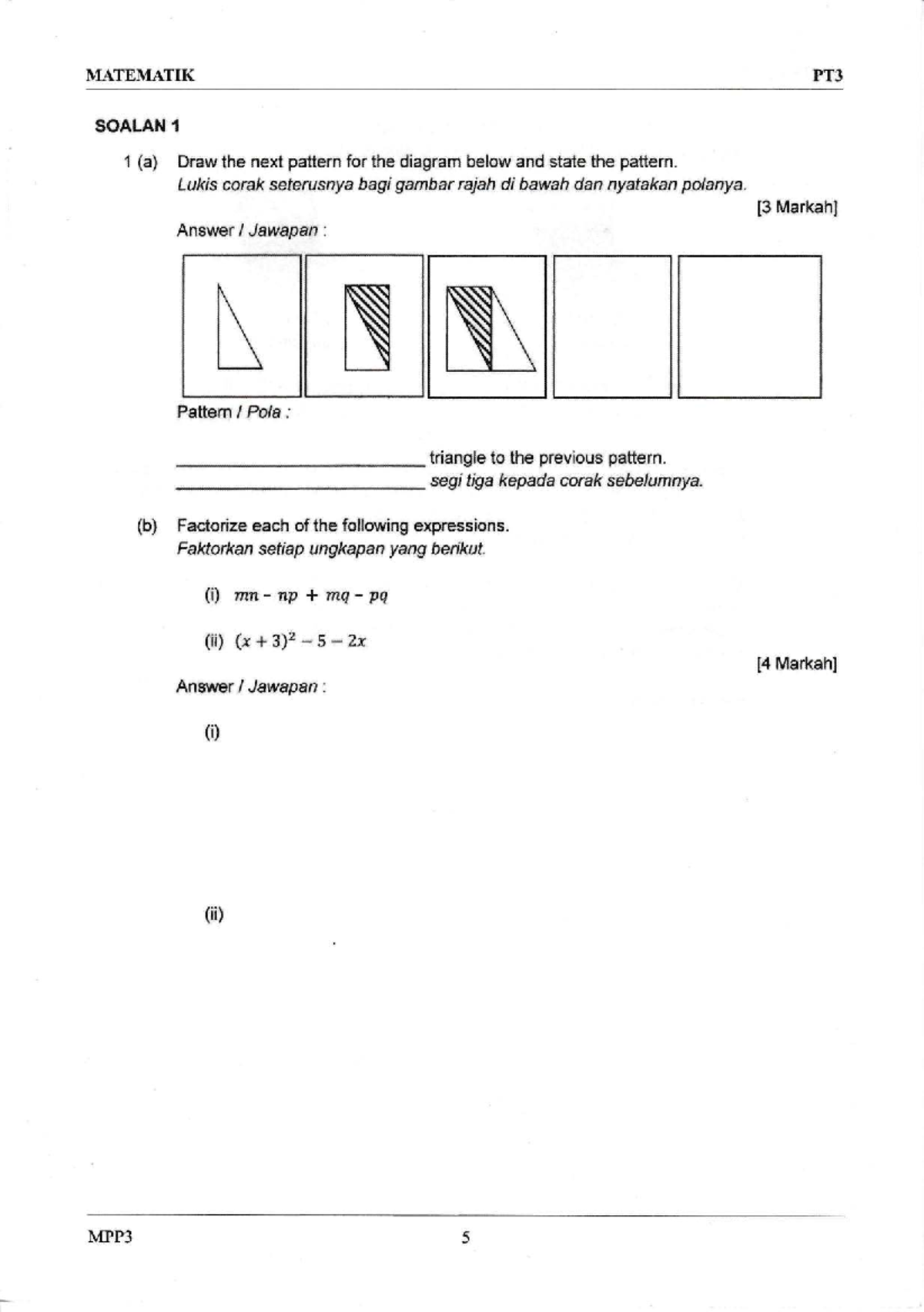 MATEMATIK PT3 - Past Year Exam Questions and Answers - Studocu