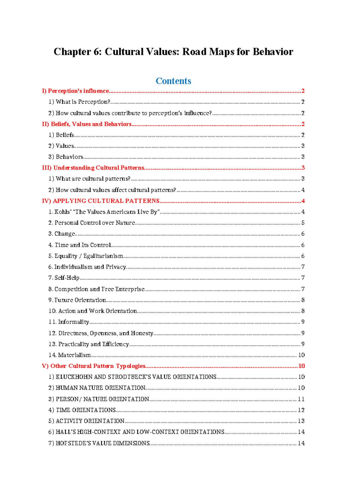 Chapter 6: Cultural Values and Their Influence on Behavior - Studocu