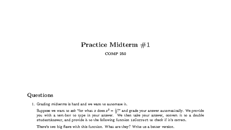 COMP 250 Practice Midterm Exam Questions and Solutions - Studocu