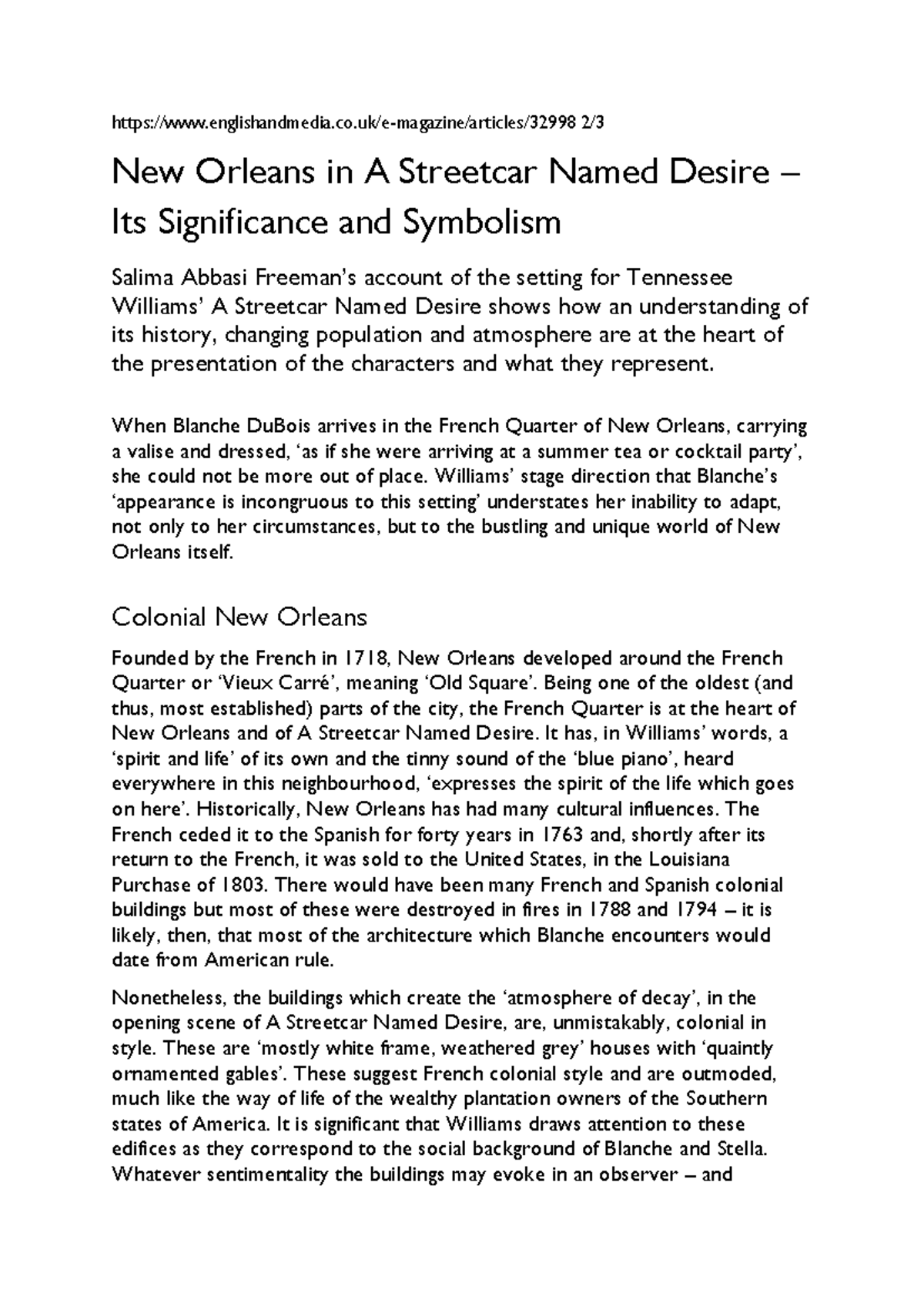 New Orleans in A Streetcar Named Desire: Significance & Symbolism - Studocu