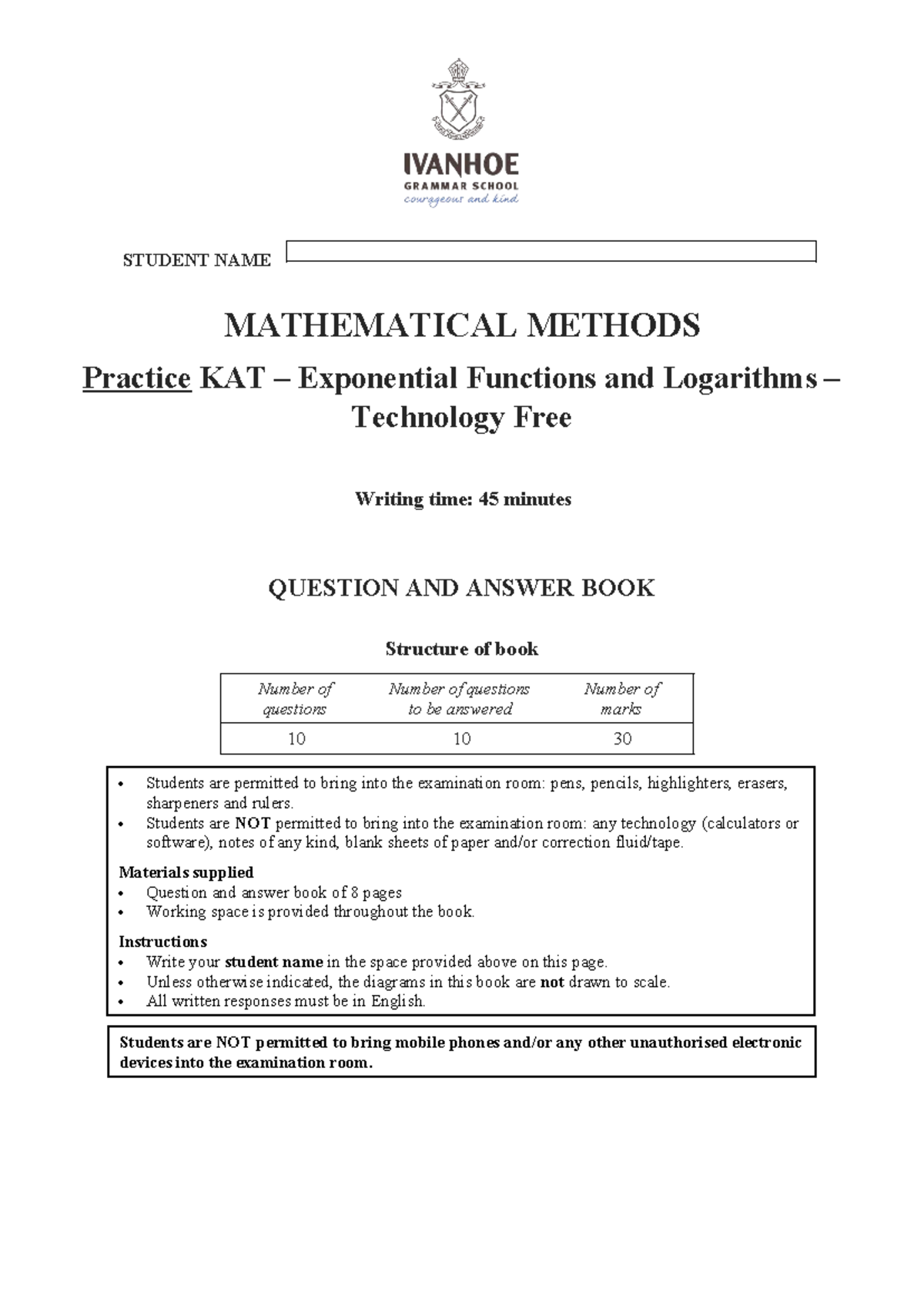 2022 MATHMETH 2 EFL PKAT TF Practice KAT: Exponential Functions ...