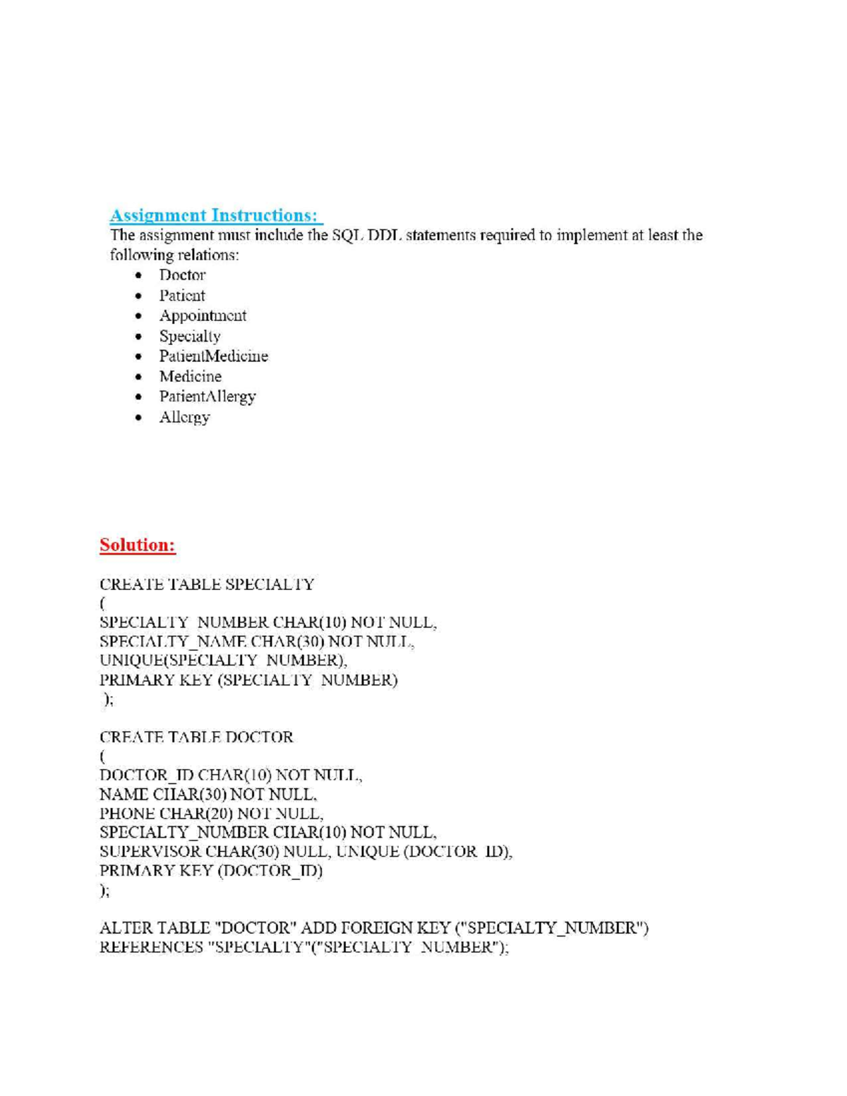 Programming Unit 5 - The assignment must include the sql ddl statements ...