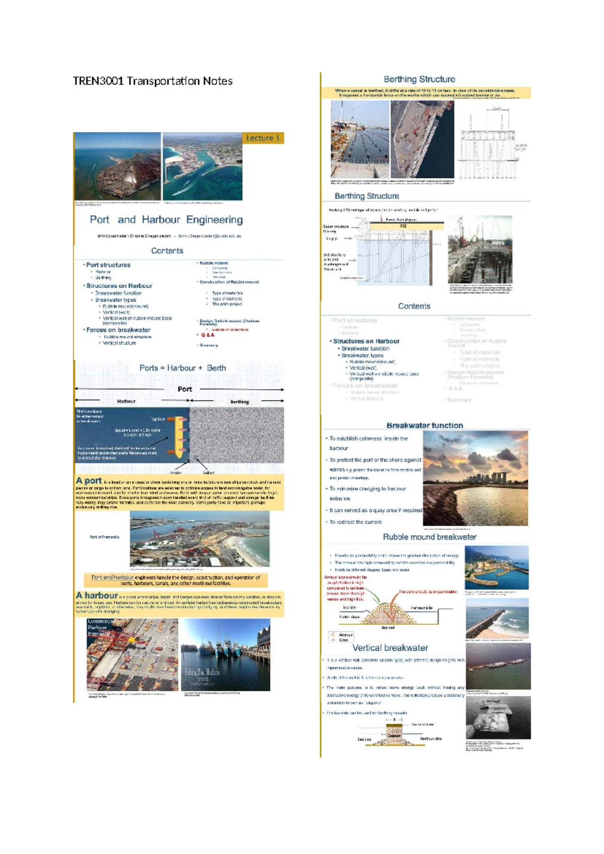TREN3001 Transportation Lecture Notes: Berthing Structures & Design ...