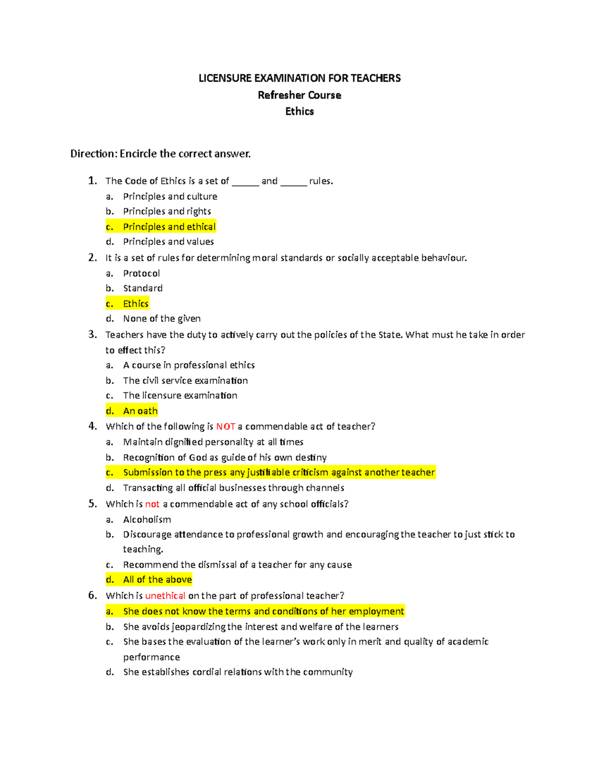 Ethics - LET Reviewer for Licensure Examination in Teachers - Studocu