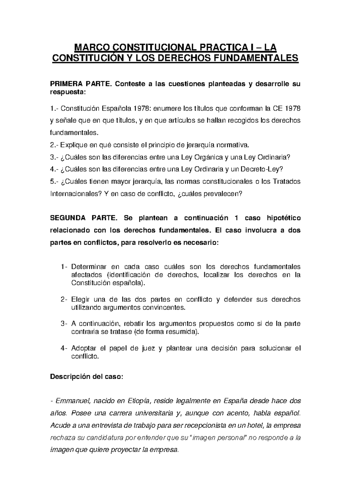 MARCO CONSTITUCIONAL PRACTICA I: DERECHOS FUNDAMENTALES Y JERARQUÍA ...