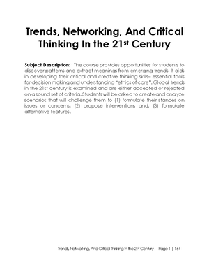 Trends, Network, and Critical Thinking in the 21st Century Quarter 1 Module 2 - Trends, Networks ...