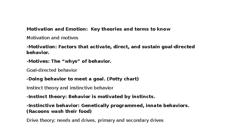 F25 Psych 110 Exam 3 Review: Motivation, Emotion & Development - Studocu