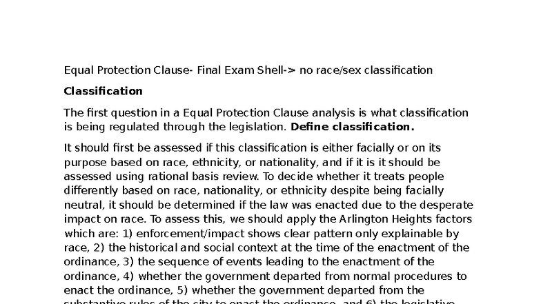 EPC 101: Equal Protection Final Exam Analysis and Classification - Studocu