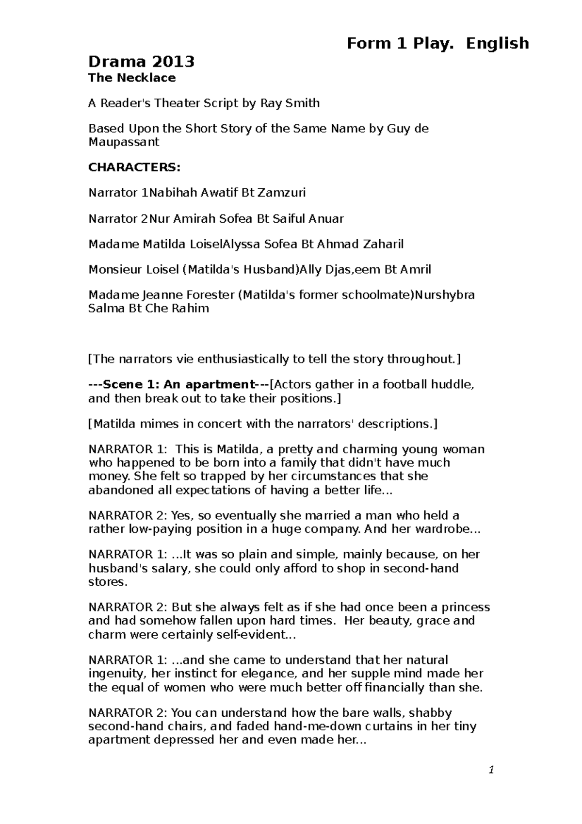 208277497 Reader's Theater Script: The Necklace Adaptation - Studocu