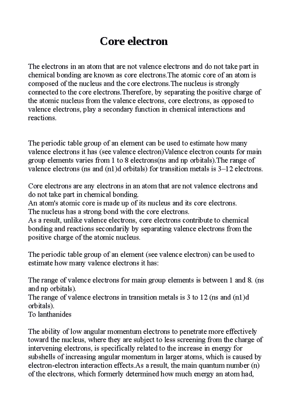 Core electron - Ifah - Core electron The electrons in an atom that are ...