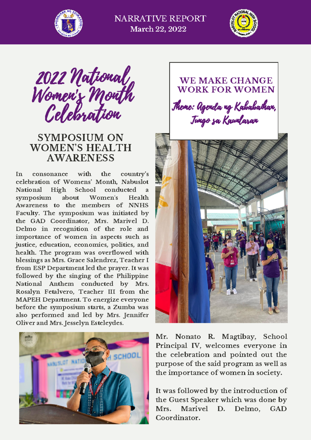Women’s Month 2022 Narrative Report: Health Awareness Symposium - Studocu