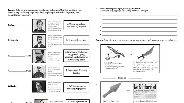 Tukuyin ang mga Bayani sa Larawan: Worksheet para sa FIL8 Q1 - Studocu