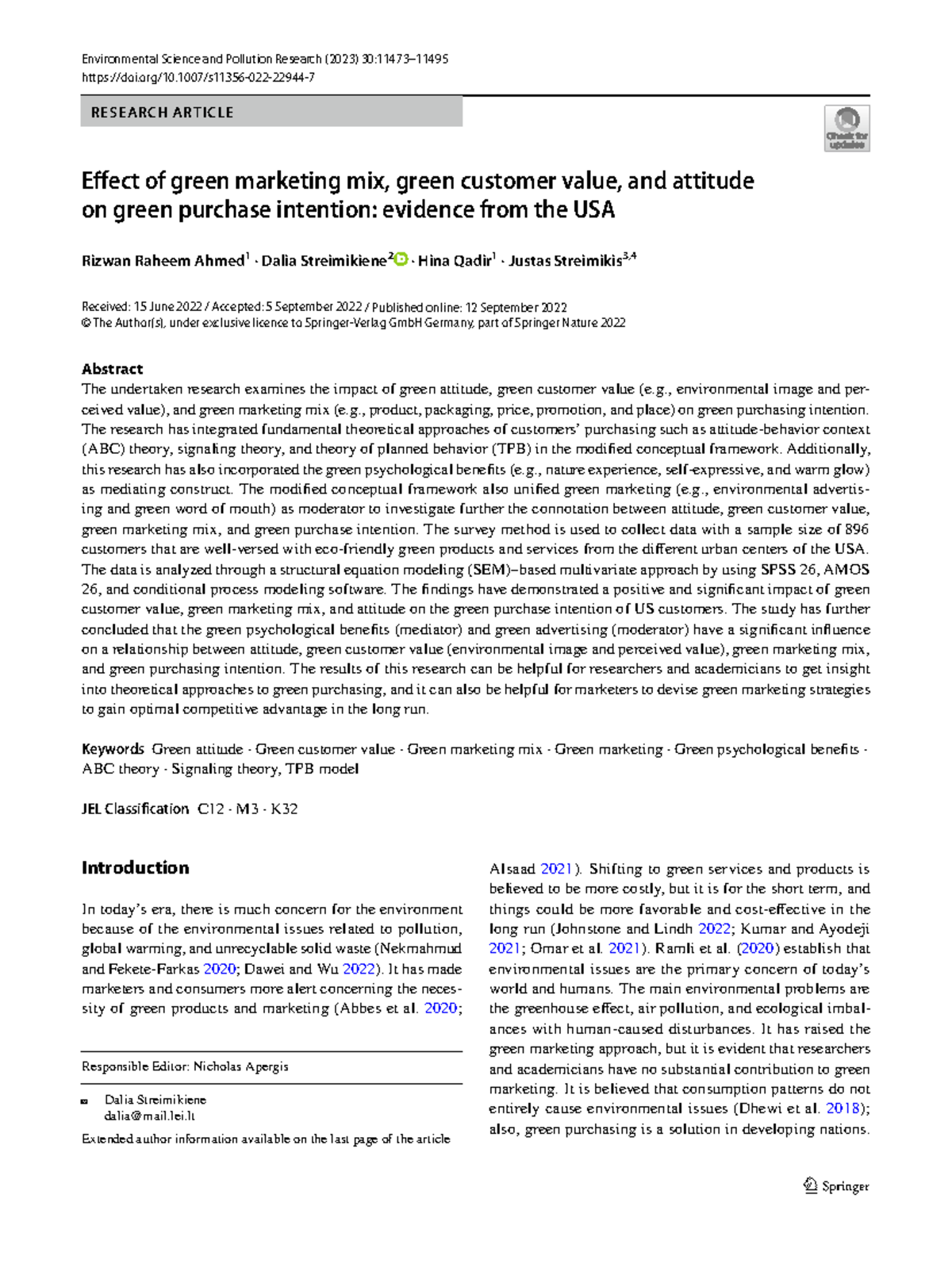 Q1: Green Marketing Mix and Customer Value Impact on Purchase Intention ...