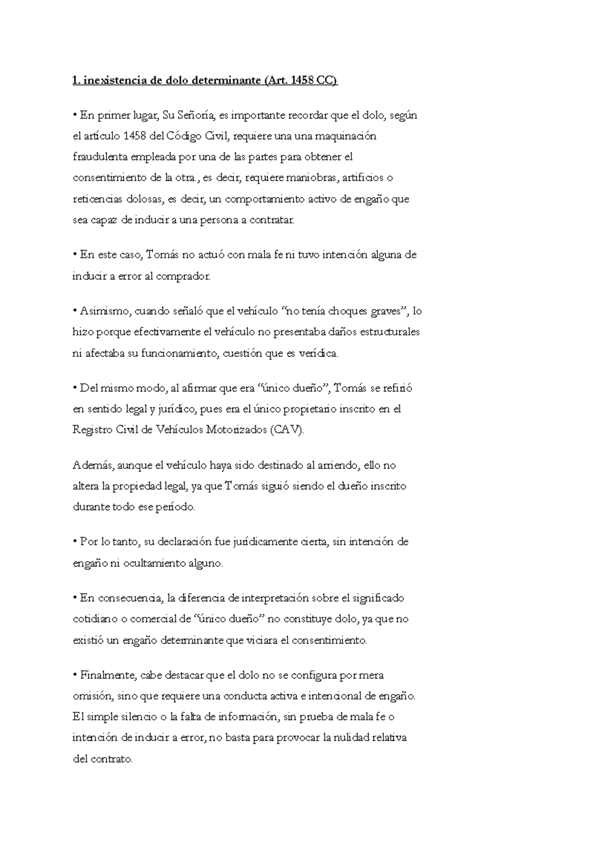 Prueba Civil III: Análisis del Dolo Determinante (Art. 1458 CC) - Studocu