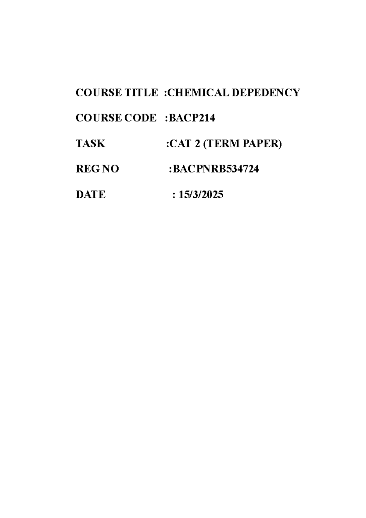 TERM PAPER BACP 214: Addressing Drug and Alcohol Abuse in Schools - Studocu
