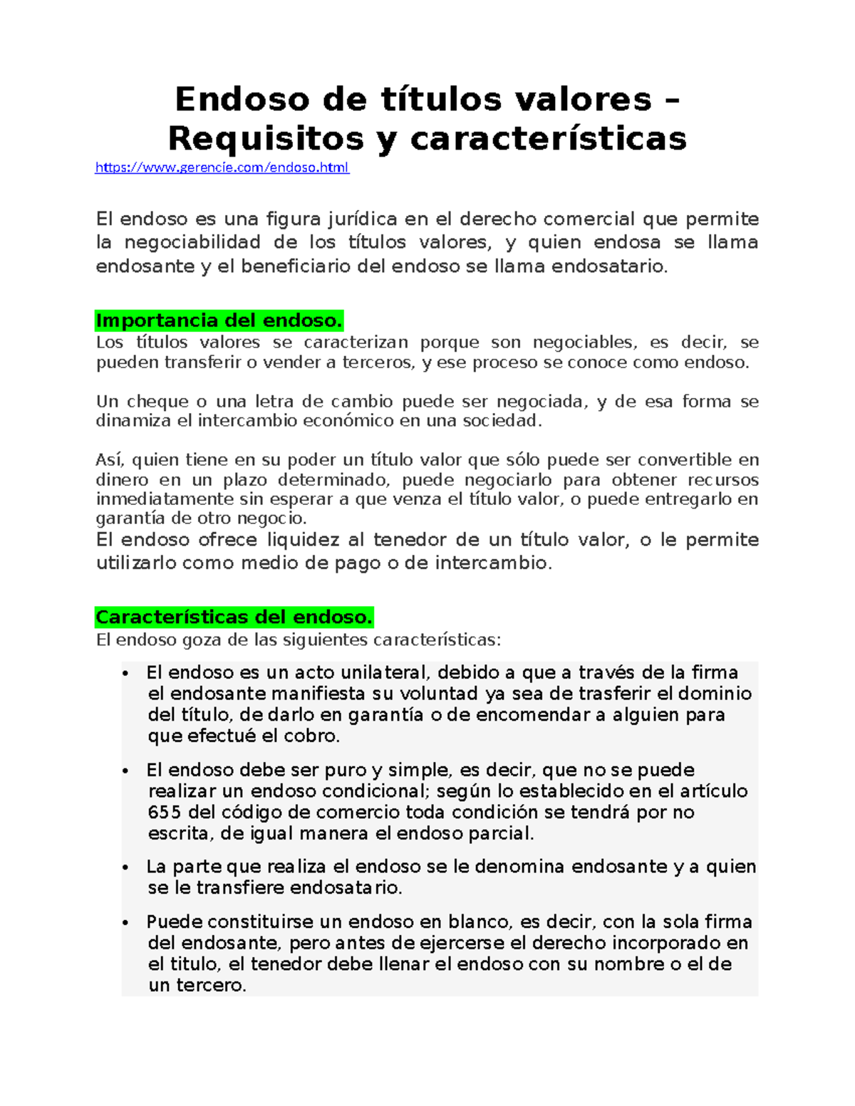 El Endoso en Títulos Valores: Conceptos, Clases y Requisitos - Studocu