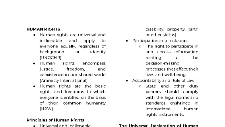 CWTS I - Understanding Human Rights: Principles and Classifications ...