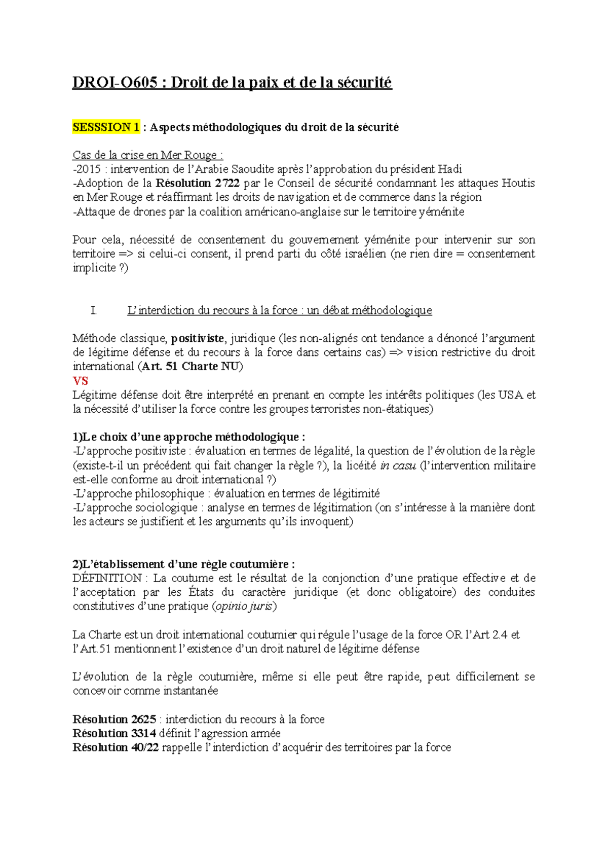 DROI-O605 : Notes de cours sur la paix et sécurité internationales ...