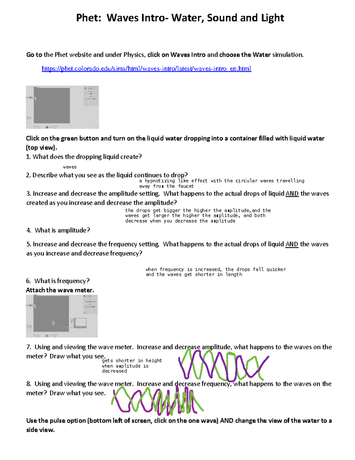 Lab 2: Waves Assignment - Exploring Water, Sound, and Light Simulations ...