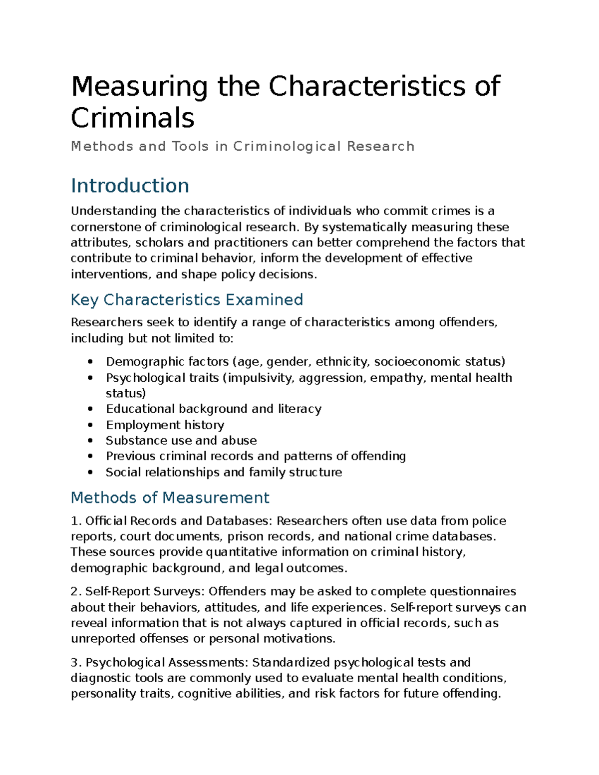Criminal Characteristics: Methods & Tools in Criminological Research ...