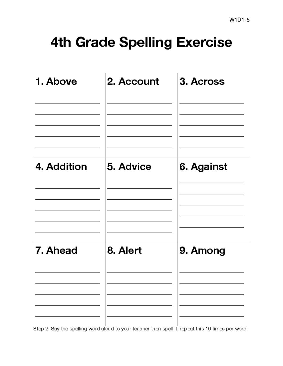 4th Grade Spelling Worksheet - Week 1 Summative Assessment - Studocu