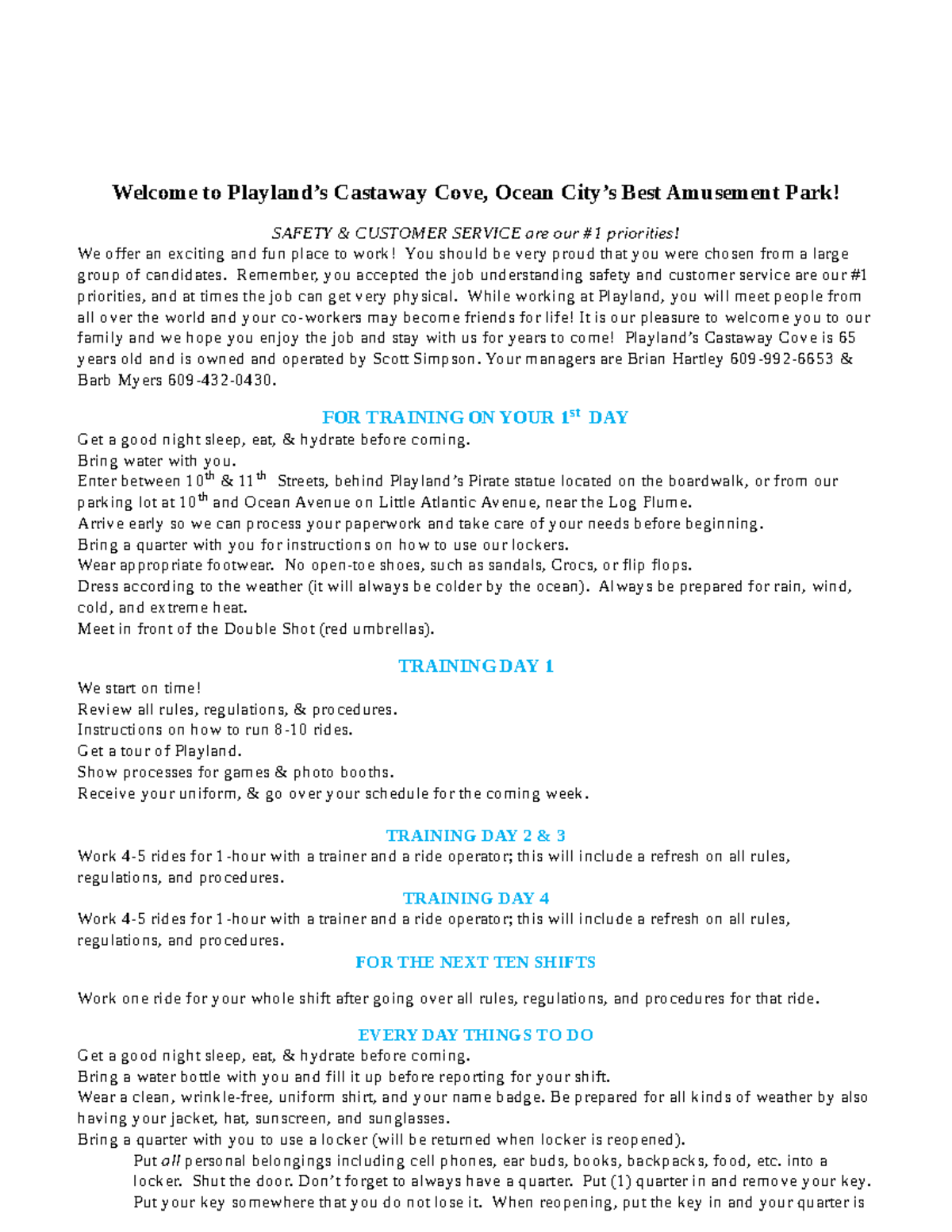 Employee Handbook 2024: Castaway Cove Amusement Park Guide - Studocu