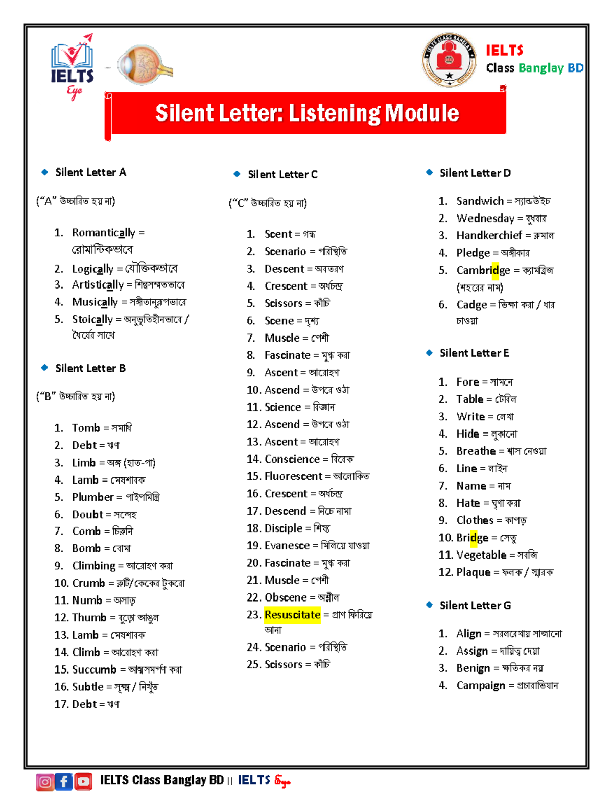 IELTS Class Banglay BD: Silent Letters Listening Module Guide - Studocu