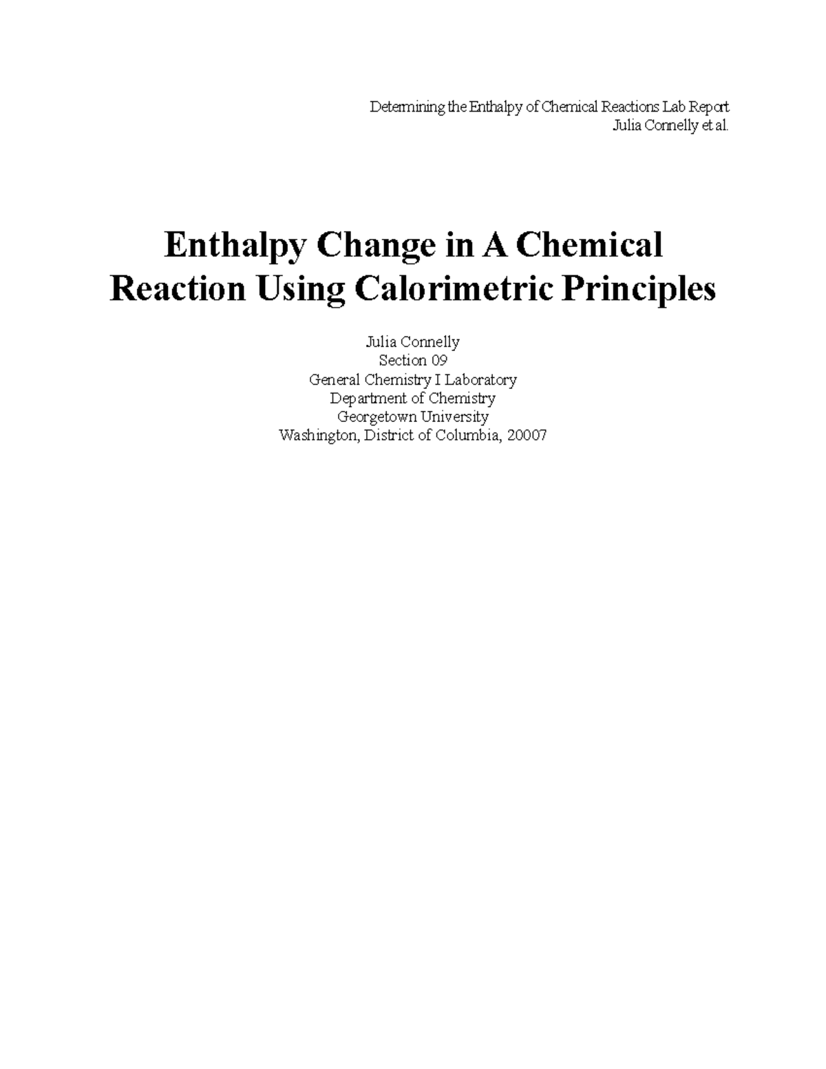 Determining the Enthalpy of Chemical Reactions Lab Report - Enthalpy ...