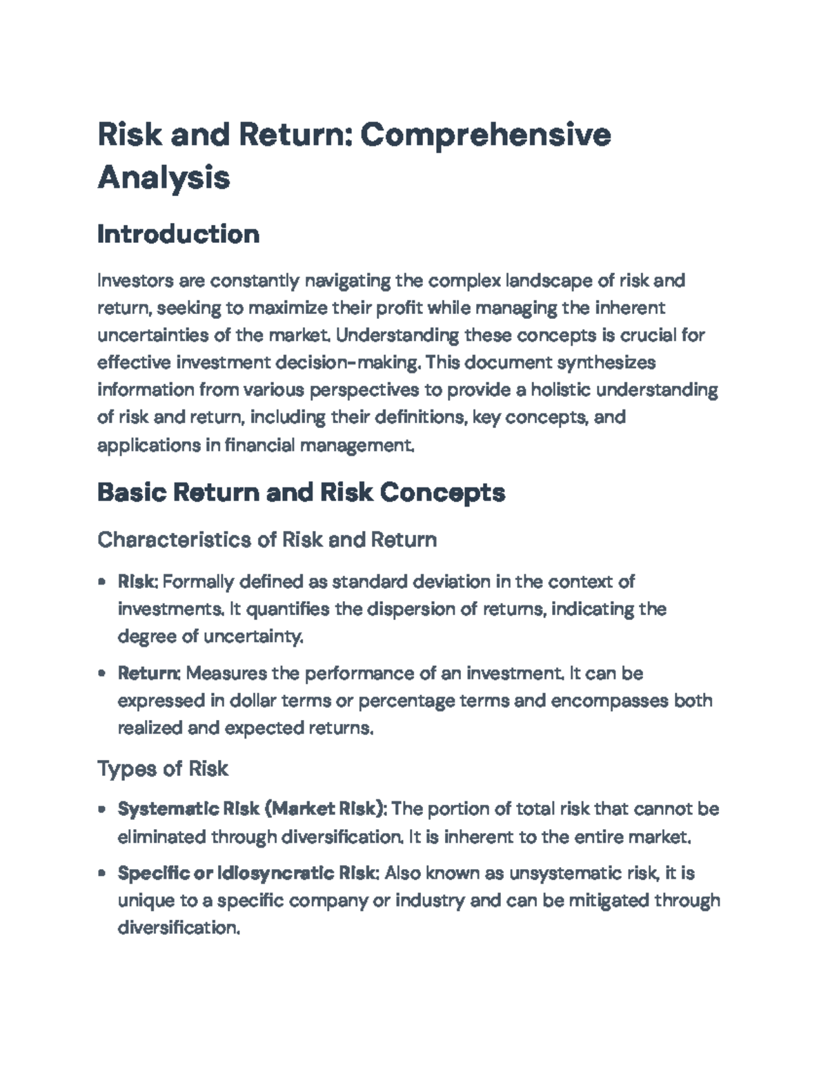 Understanding Risk and Return: Comprehensive Financial Analysis (FIN ...