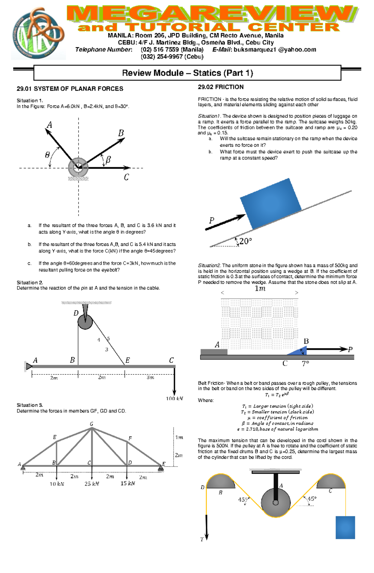 Final Exam Review Module: Statics (CE 29.01 - 29.02) Notes - Studocu