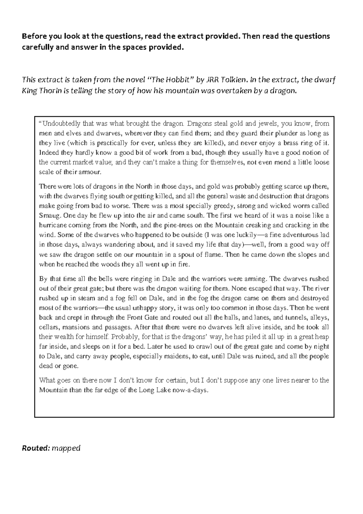 Year 9 Practice Exam 1: English Paper 1 - Dragon Analysis & Creative ...
