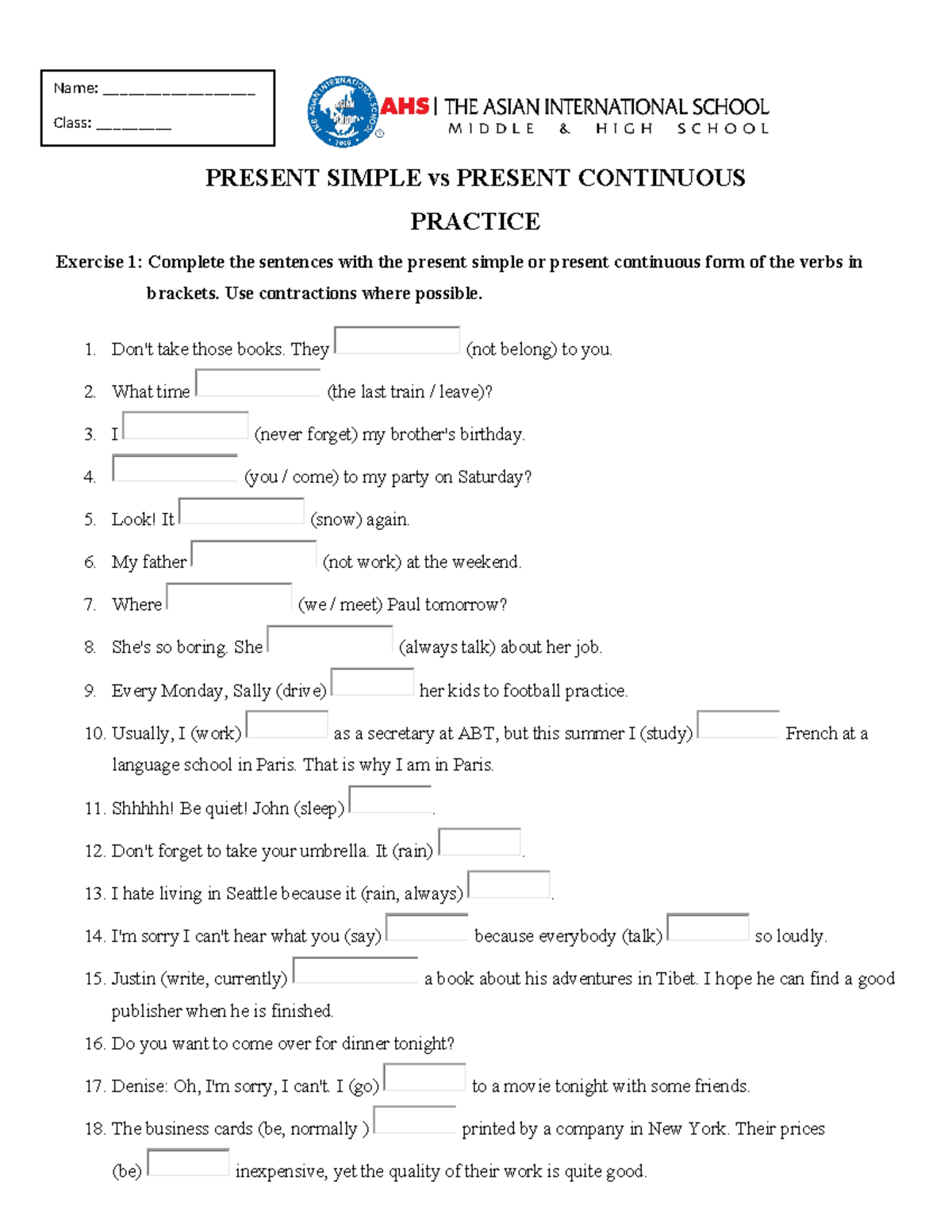 Present Simple vs Present Cont %28practice%29 - PRESENT SIMPLE vs ...
