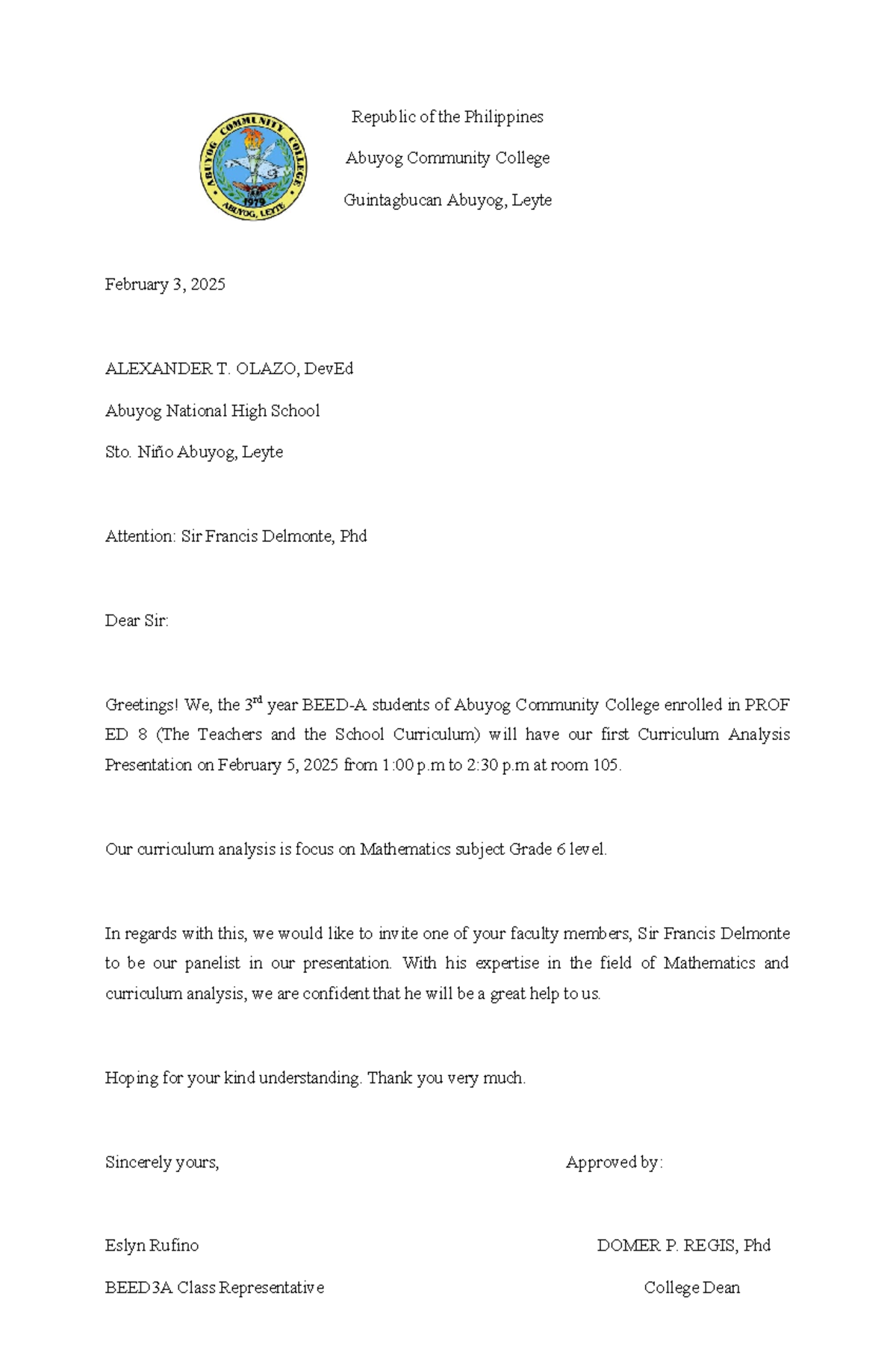 Comm. letter - it helps me to study - Republic of the Philippines ...