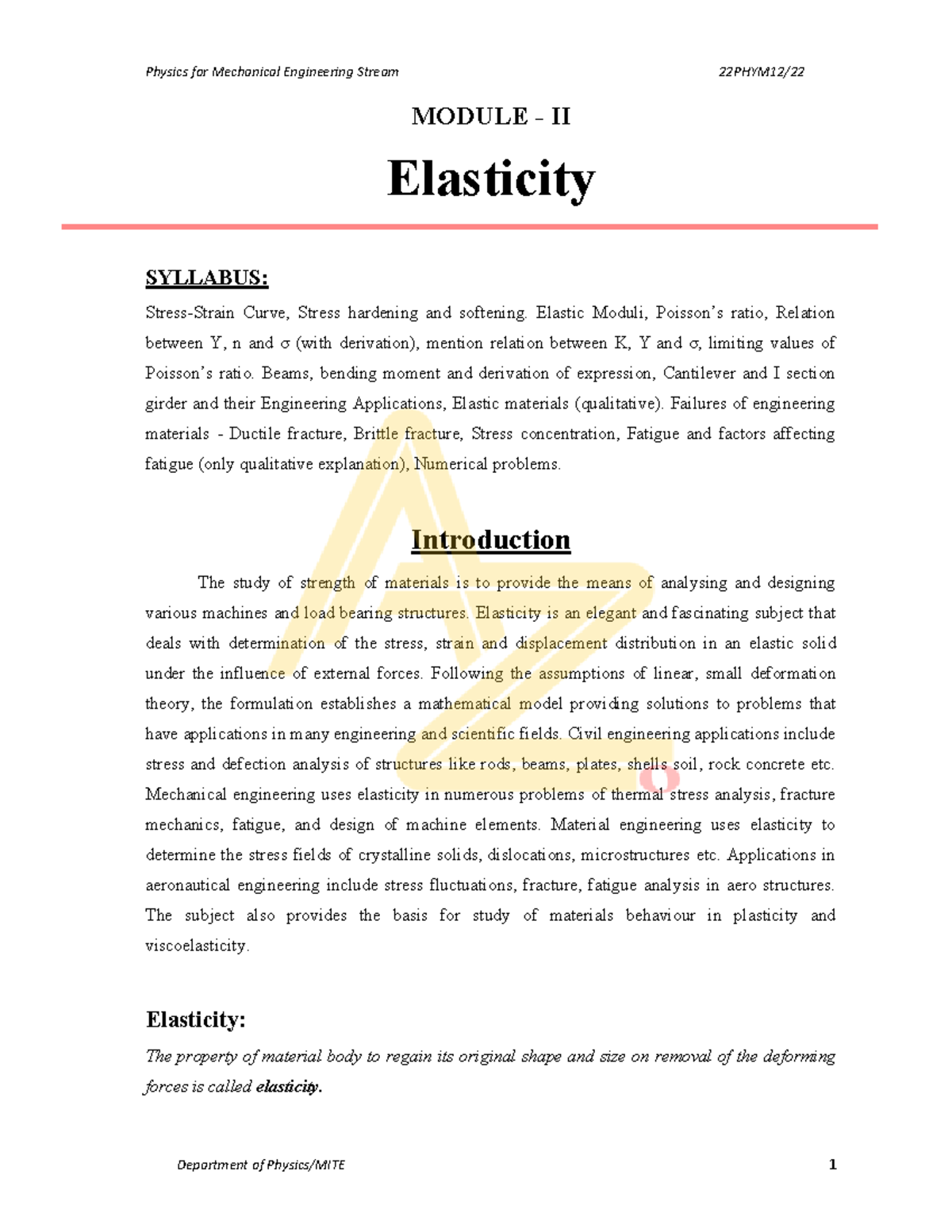 Bphym 102 Module II: Understanding Elasticity and Its Applications - Studocu