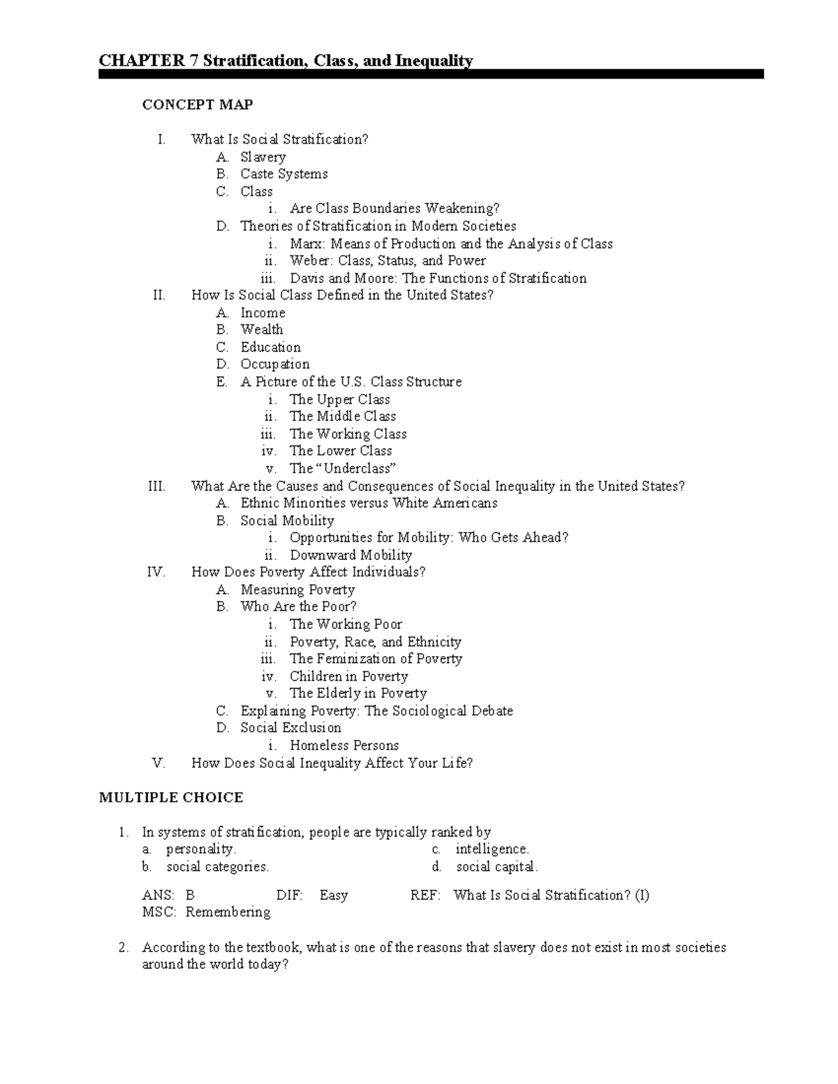 CHAPTER 7 Stratification, Class, and Inequality Study Guide - Studocu