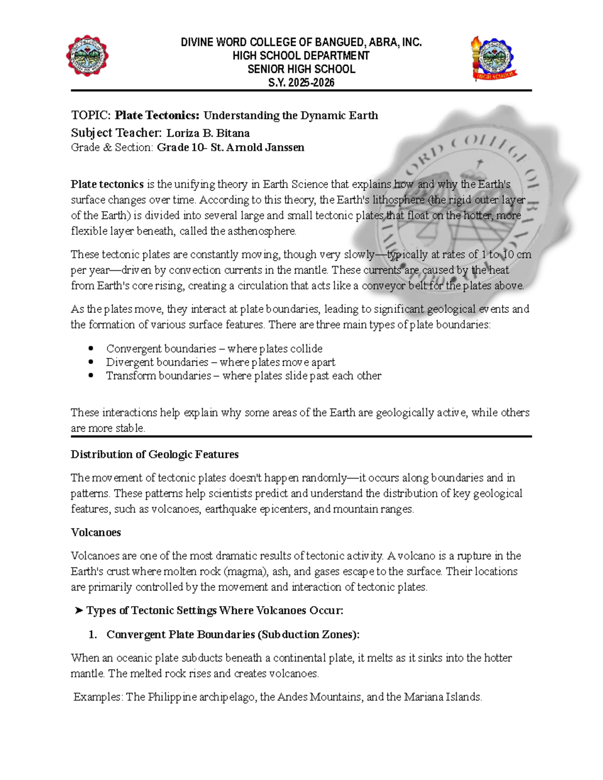 Science-10: Plate Tectonics - Understanding Earth's Dynamics - Studocu